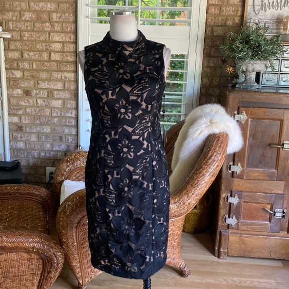 Adrianna Papell | Dresses | Adrianna Papell Black Lace Mock Neck Sheath ...